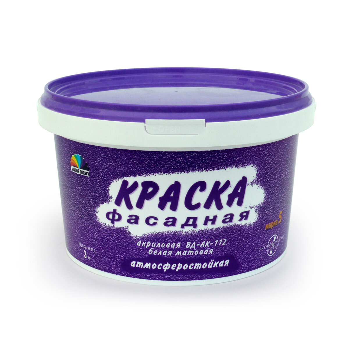Краска фасадная Магия Радуги ВД-АК-112, акриловая, матовая, белая, 3 кг