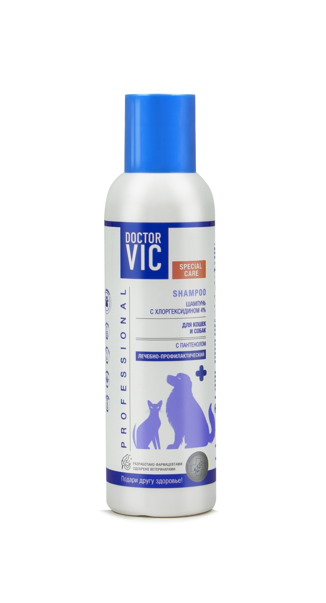 Препарат противовоспалительный шампунь Doctor VIC 4% с хлоргексидином для кошек и собак, флакон 150 мл