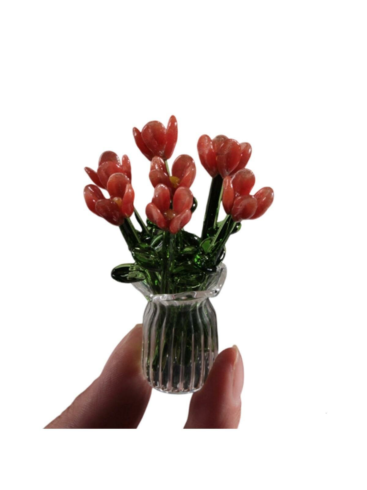 Фигурка из хрустального цветка Предмет коллекционирования Букет цветов из выдувного стекла ручной работы Подарок ручной работы для декоративных проектов своими руками