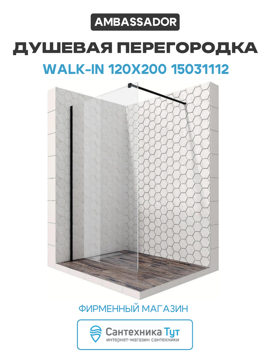 Душевая перегородка Ambassador Walk-in 120х200 15031112 черный