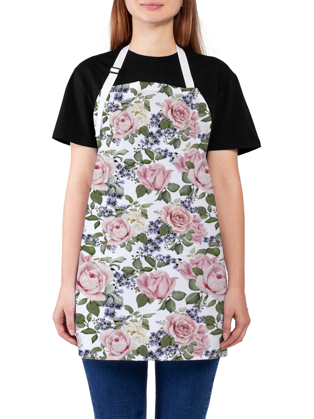 Фартук для кухни тканевый "Розы и листья" / водоотталкивающий, универсальный размер , JoyArty