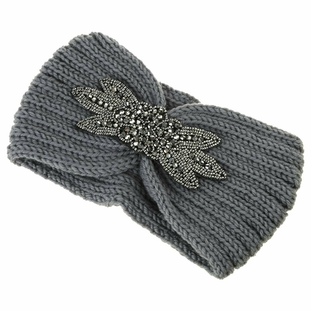 Вязаная теплая лента для волос-серый 2