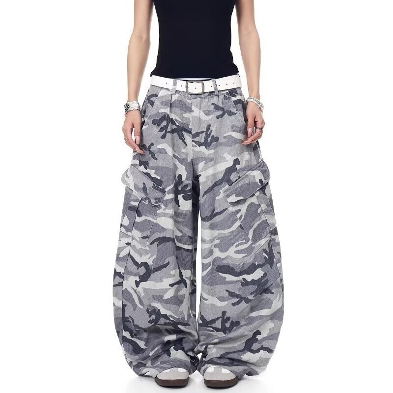 JYL Джинсы Женские Карго Винтажные Большие Карманы Стильные Деним, Размер_L