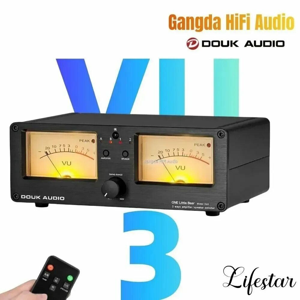 Двухполосный усилитель звука Douk Audio VU3 , переключатель динамиков, двойной аналоговый измеритель VU, музыкальный спектр, дисплей