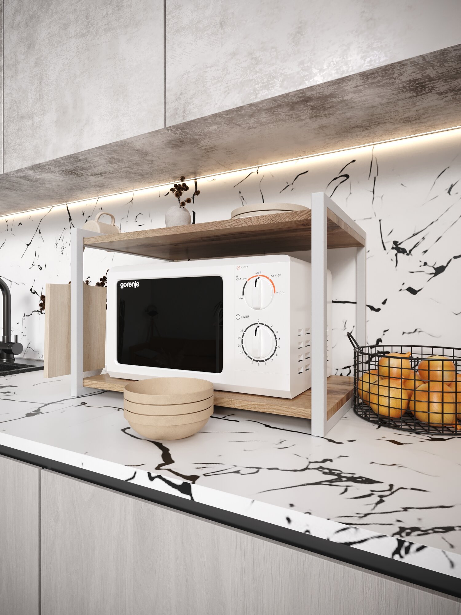 Полка для микроволновки "Лофт", белая, металлическая, ЛДСП, 38,5х55х39,5 см