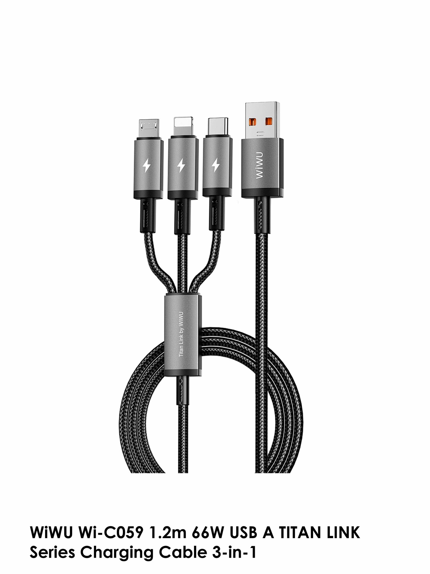 Кабель WiWU Wi-C059 1.2m 66W USB A TITAN LINK Series Charging Cable 3-in-1