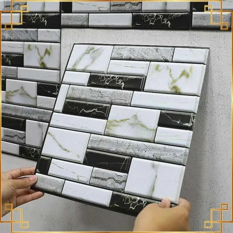 3D Панели стеновые самоклеющиеся: Мягкий ПВХ "Мрамор", Водонепроницаемые, 30x30x0.3 см, набор 5 шт (0.9 м )