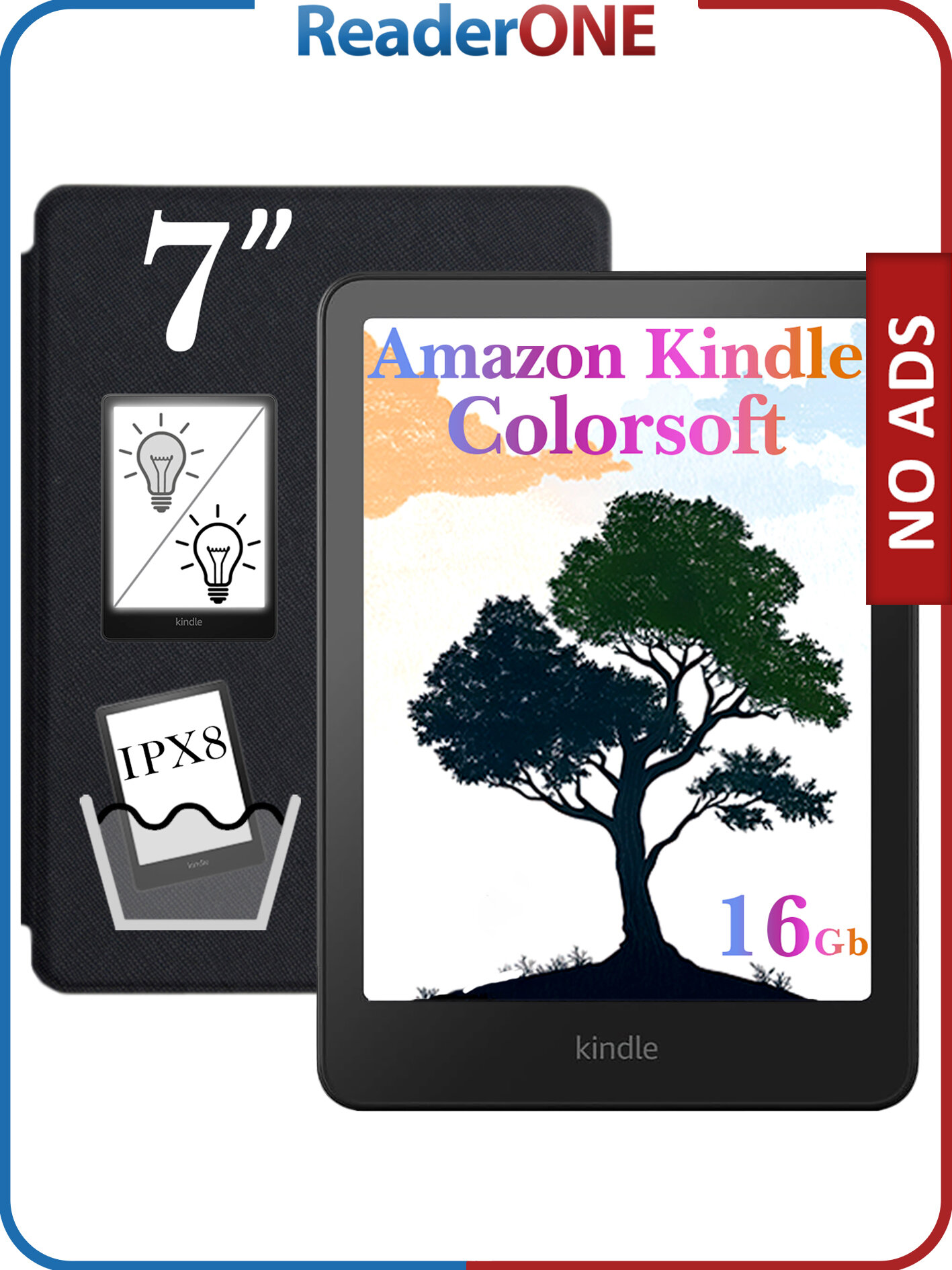Электронная книга Amazon Kindle Colorsoft, 16Gb, 7 дюймов, E Ink Kaleido 3, черный с обложкой ReaderONE Black