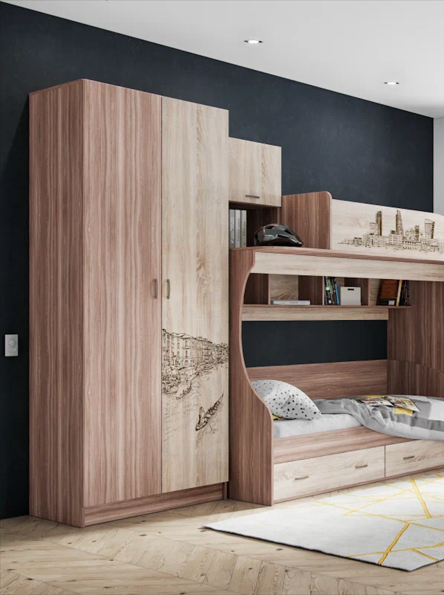 Распашной шкаф для одежды 2-х створчатый, 220х90 см, ясень шимо/дуб сонома, Орион