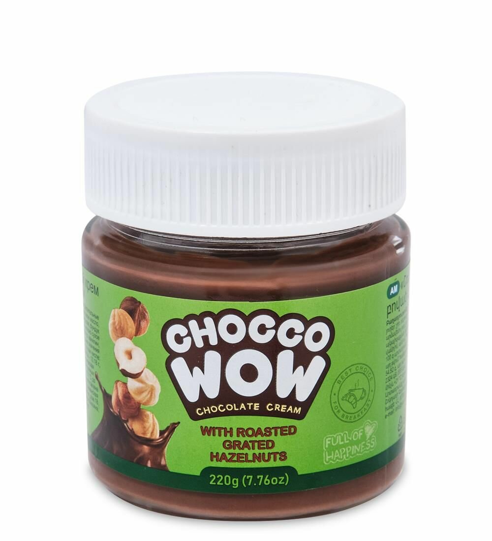 Шоколадный крем с жареным тертым фундуком 220гр (ChoccoWow) A2189934 Sonuar, Сахар, жир кондитерский (рафинированные дезодорированные растительные масла: ши, рапсовое, соевое, полностью гидрогенизированное