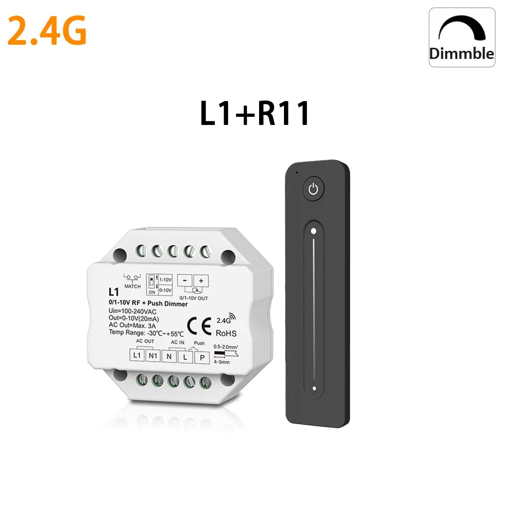 Беспроводной RF LED Диммер-переключатель L1 0-10В С Кнопкой Для Регулировки Яркости, 2.4G Пульт ДУ Для LED Драйверов