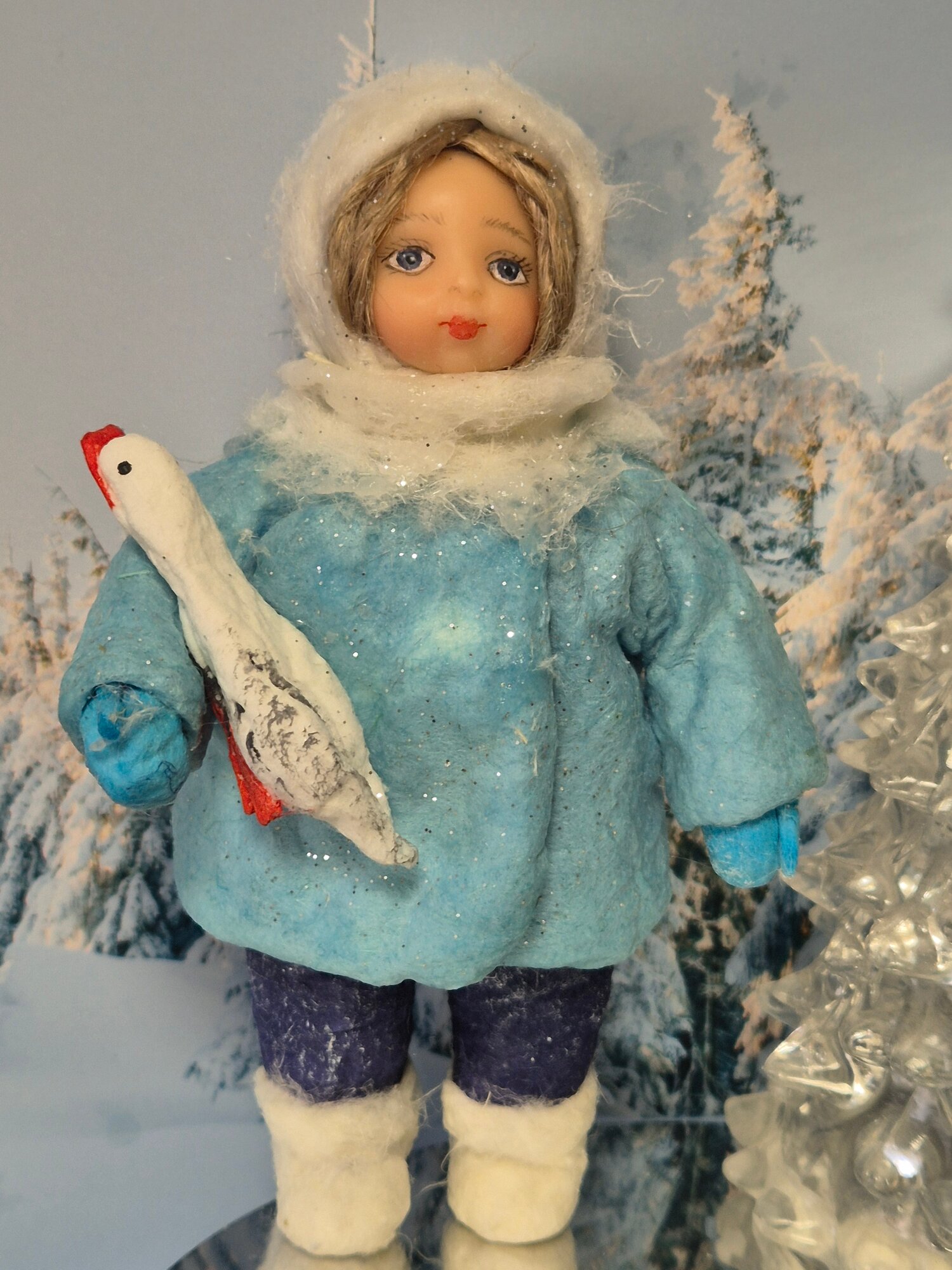 Ёлочная игрушка Affavatta, "Девочка с гусем", 12см, ручная роспись