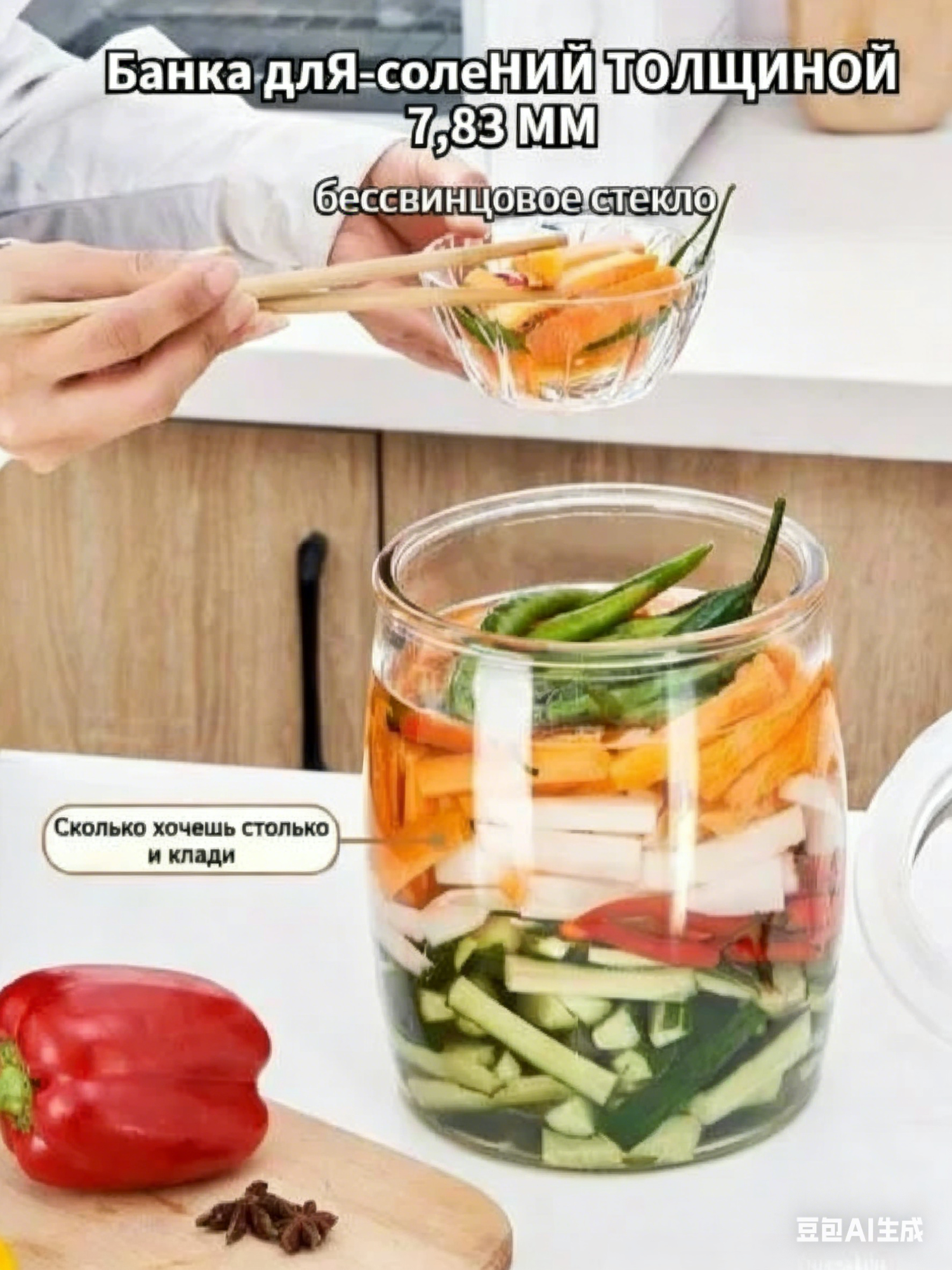 Кадка для засолки 4.2л, стекло, бесцветная, подъемный пандус