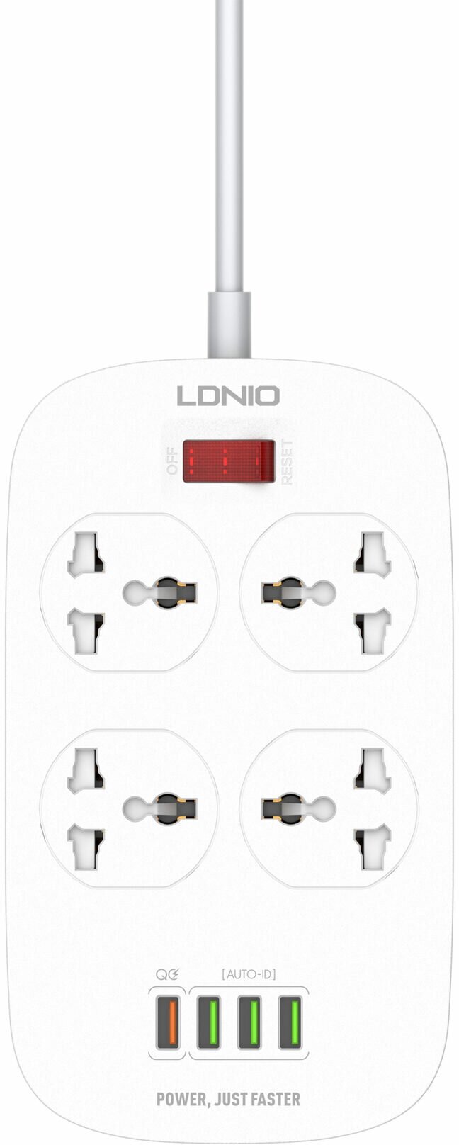 LDNIO Сетевой фильтр LDNIO SC4407Q 4 гнезда, 4 USB порта (3+1QC3.0; max 3.1A/18Вт), 2 метра, 2500Вт, белый