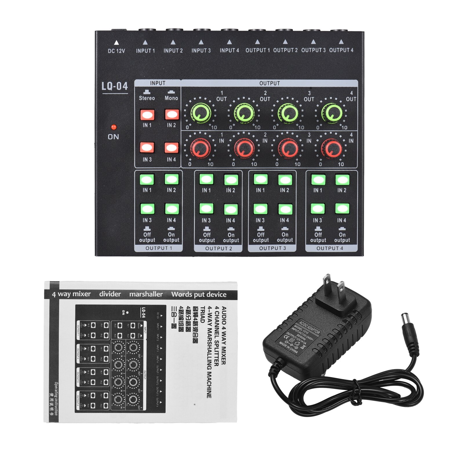 4-канальный аудиомикшер, портативный усилитель для наушников, легкий, с регулировкой громкости и разъемом питания 5 В, для гитары, телевизора, мобильного телефона, студии звукозаписи, стереоусилитель.