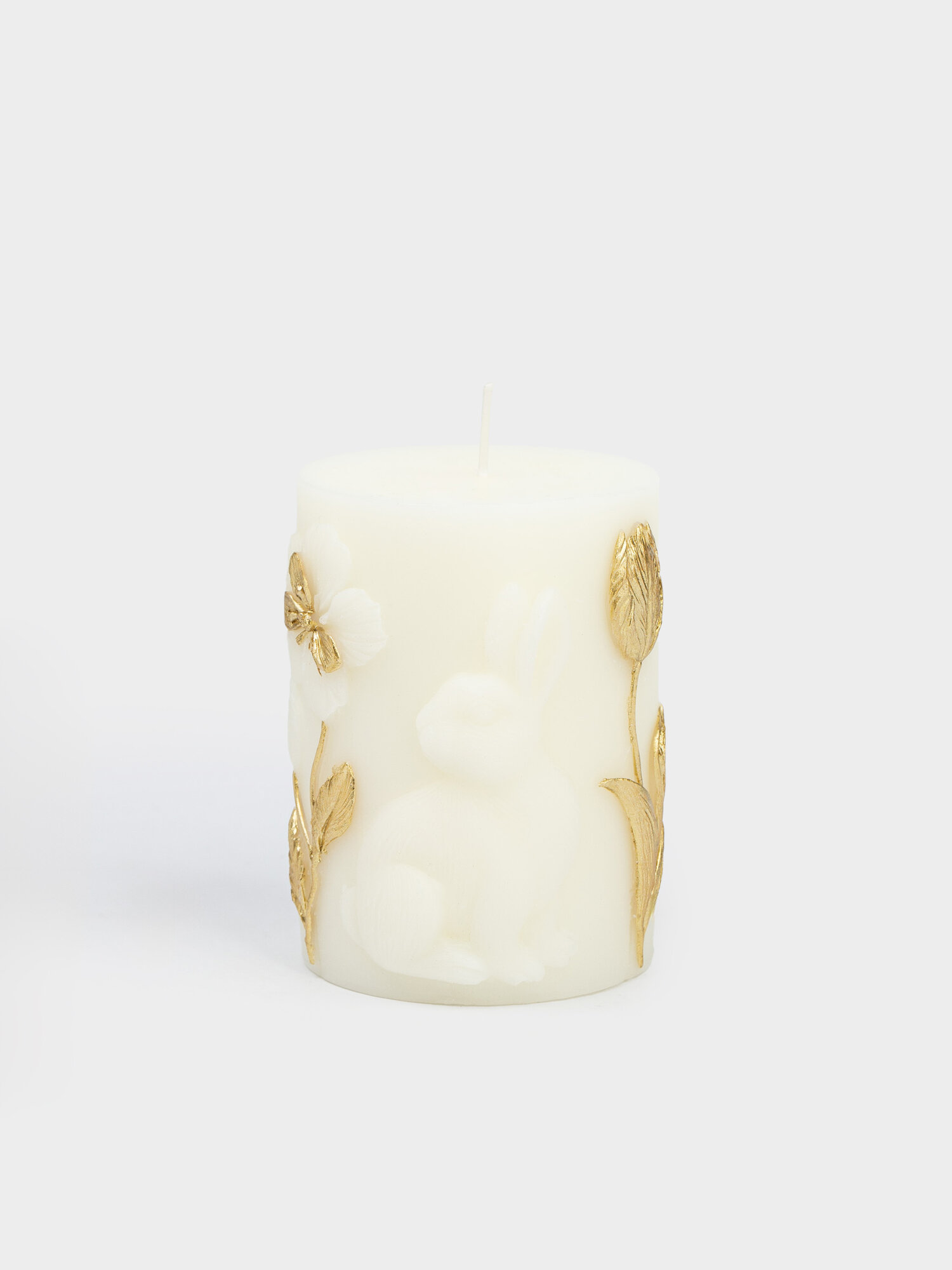 Свеча, 8х10 см, цилиндрическая, белая, Золотистый кролик, Rustic Easter, Kuchenland