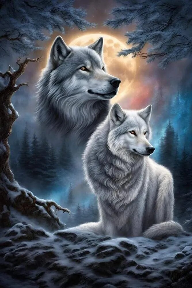 Алмазная Картина "волки" 40х50 См Алмазная Вышивка / Картина Стразами Подарков