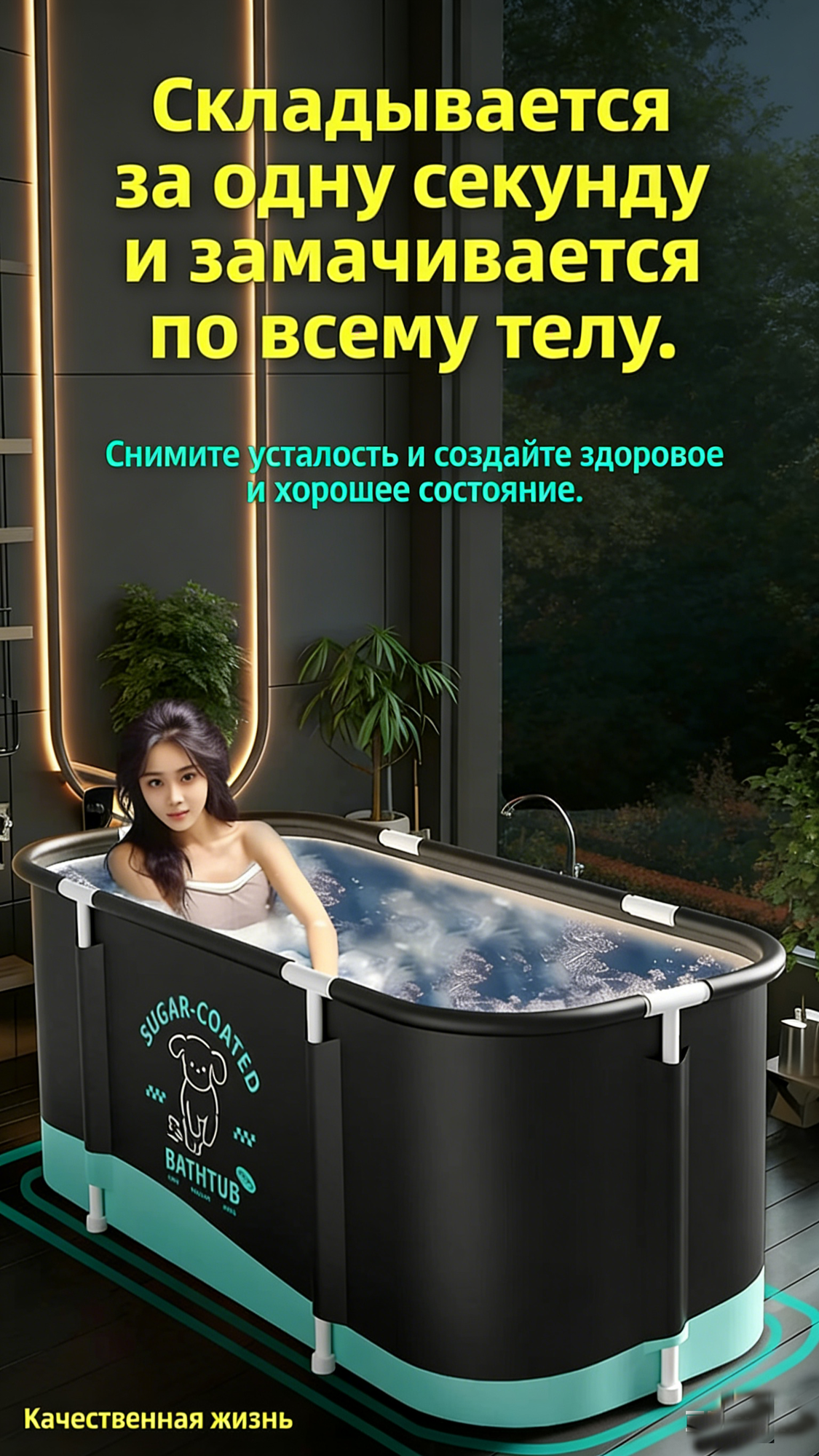 Складная ванная "Таз", для взрослых, с аксессуарами, глянцевая, 115x60x50 см