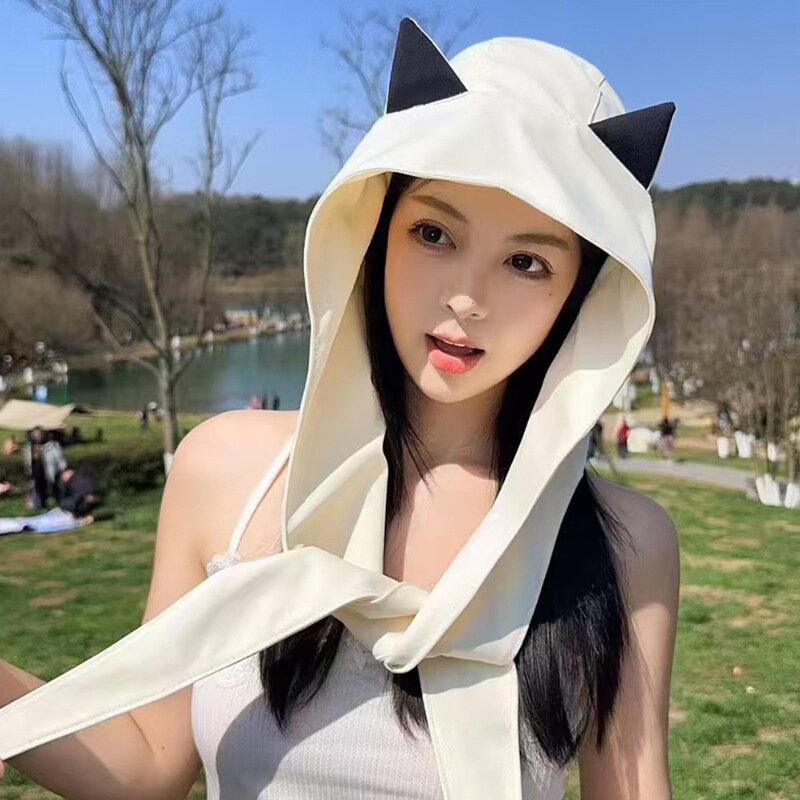 2025 новый стильный ремень с изображением маленького дьявола, быстросохнущий солнцезащитный козырек, женский платок, шляпа, милая шапка в рыбацком стиле с кошачьими ушками
