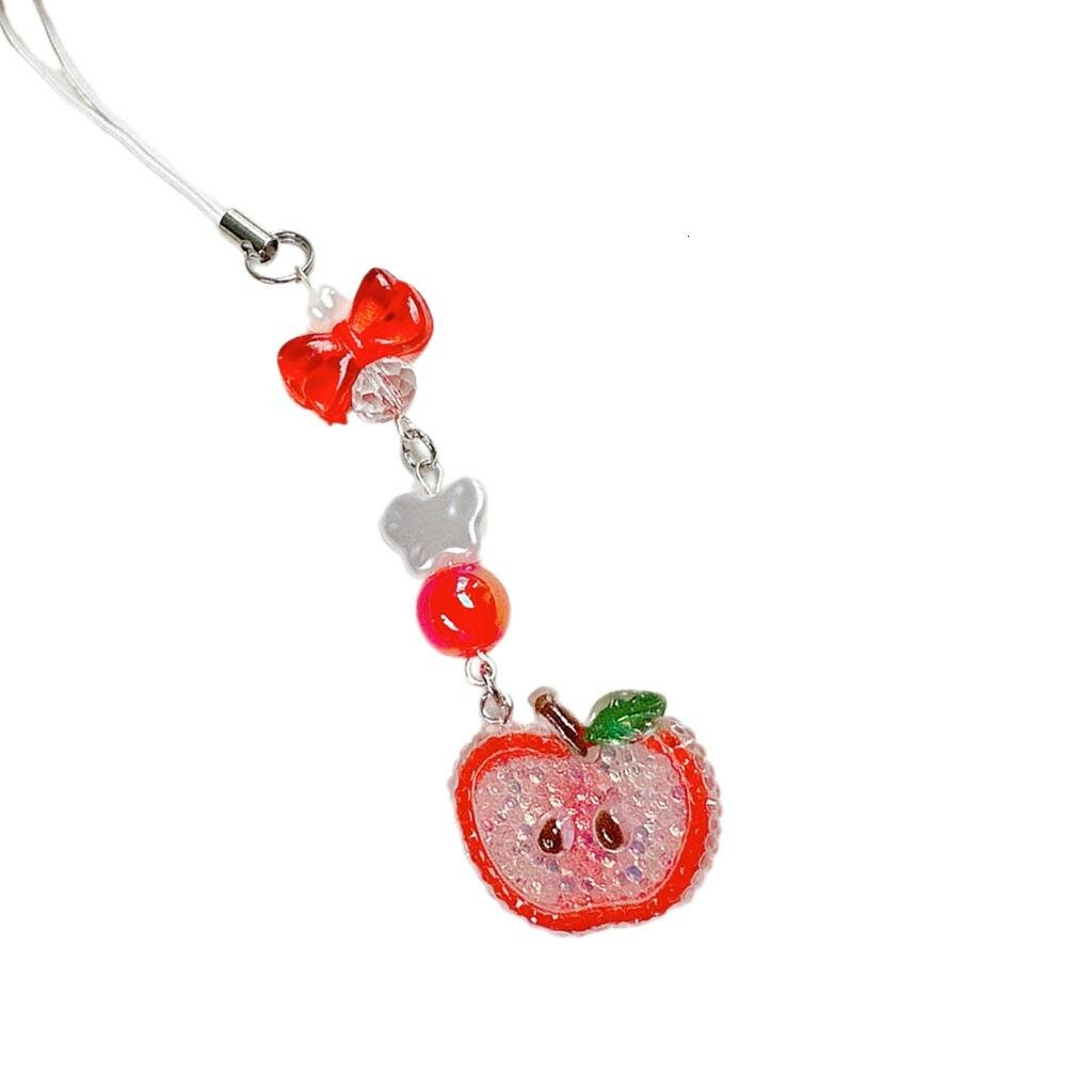 Брелок, Подвеска для мобильного телефона Sweet girl sugar diamond Shiny Fruit Party-Красное яблоко