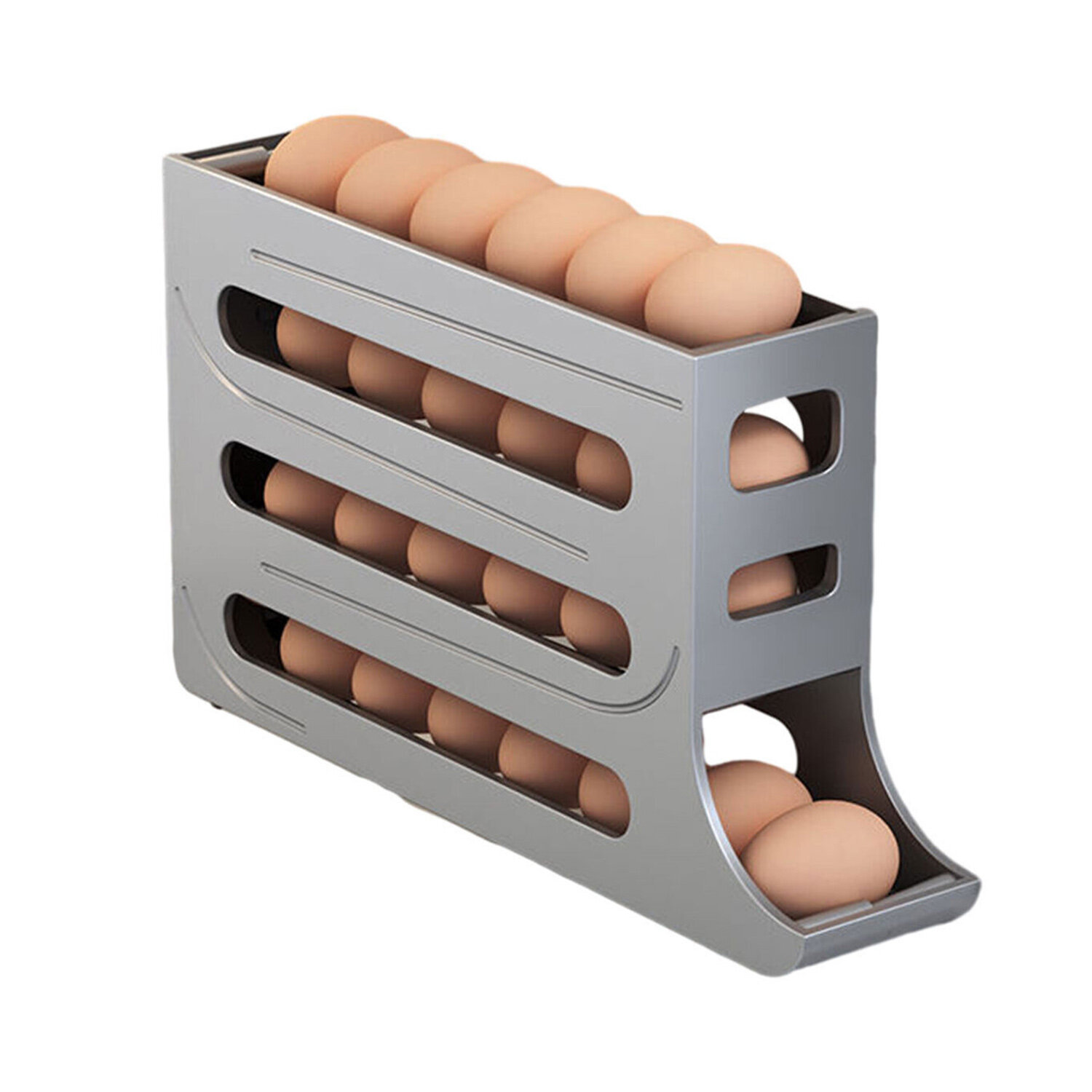 Держатель для яиц 4 уровня для холодильника - Автоматический скользящий органайзер для яиц, Экономящий место дозатор для яиц, Контейнер для 30 яиц большой вместимости для холодильника (1 упаковка), Материал ABS, Цвета Белый, Кремово-белый, Серый,