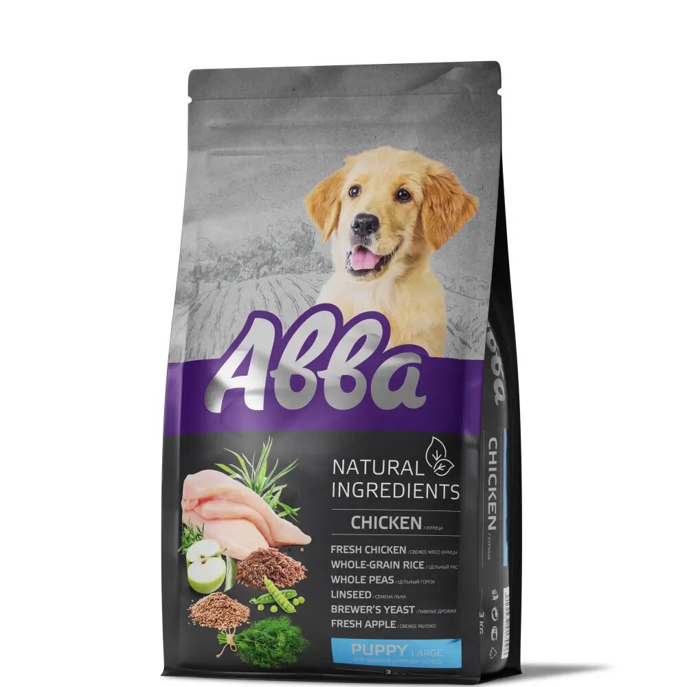 Авва Natural Ingredients Сухой корм для щенков крупных пород, с курицей, 3 кг