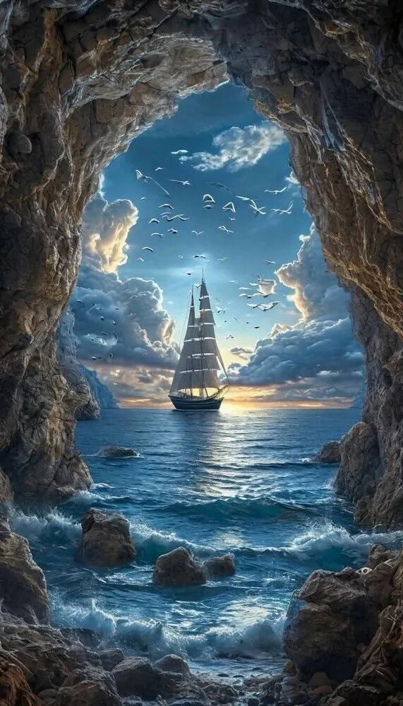 Алмазная Мозаика "Корабль Под Парусами На Волнах" 40x50 См Алмазная Вышивка / Картина Стразами Подарков / Украшения