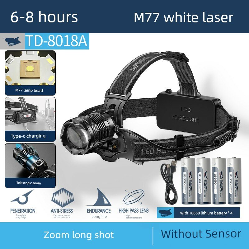 8018A-K светодиодный фонарь без датчика движения, белый лазер M77, 4x батареи 18650 для ночной рыбалки