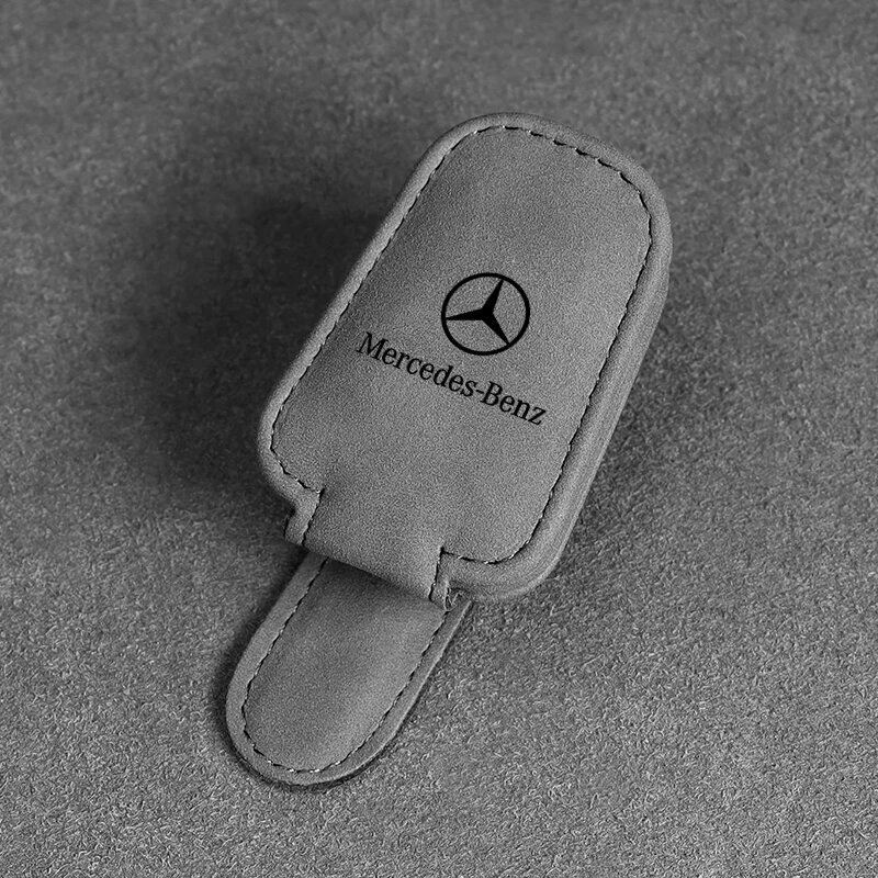 Серый искусственный мех кожаный держатель для очков в машину Mercedes - крепление на панель, надежная фиксация очков