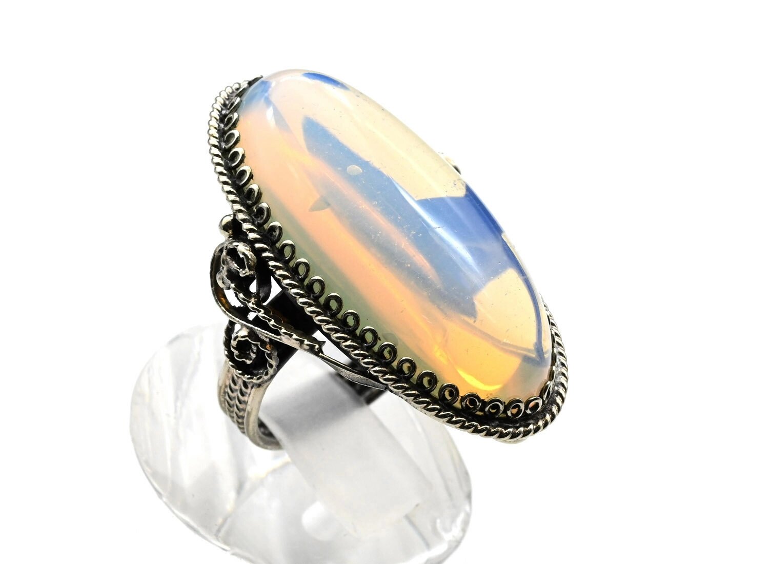 Кольцо, лунный камень синтетический, лунный камень