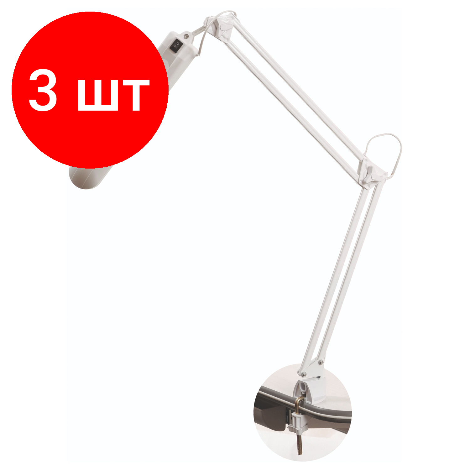 Комплект 3 шт, Светильник настольный "Дельта", на струбцине, люминесцентный, 11 Вт, белый, высота 70 см, 2G7