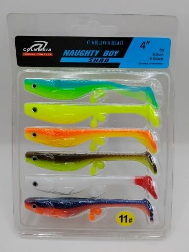 Силиконовая приманка NAUGHTY BOY SHAD 9.5см (4 дюйма), 5гр, набор 6 шт, съедобный силикон