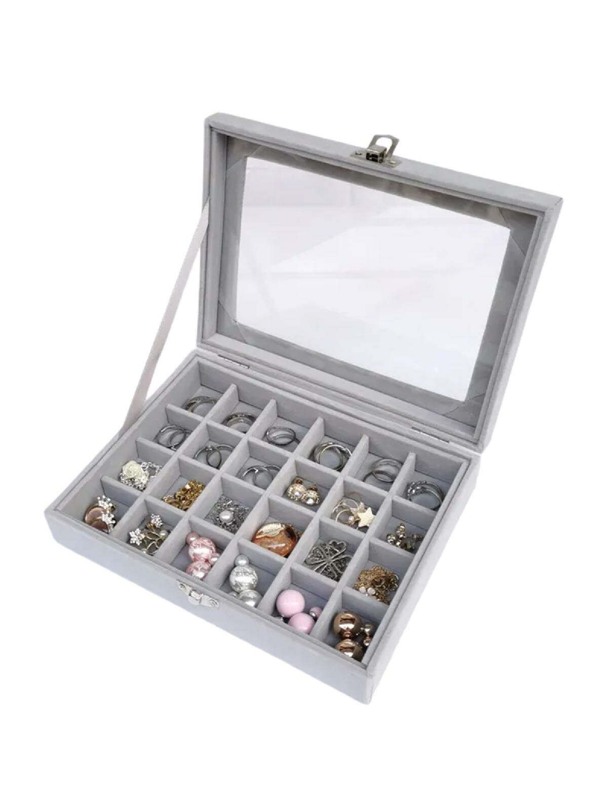 Витрина для ювелирных изделий с разделителями Стеклянная крышка Стеллаж для ожерелья и серег