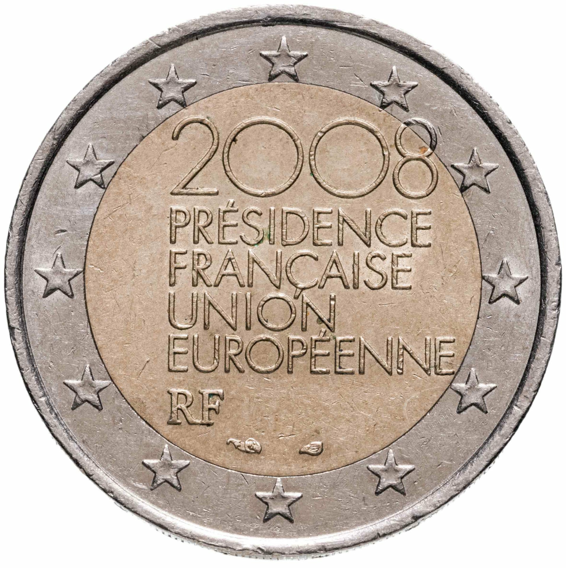 Франция 2 евро 2008 "Председательство Франции в Европейском Союзе", Биметалл, в сохранности VF-XF