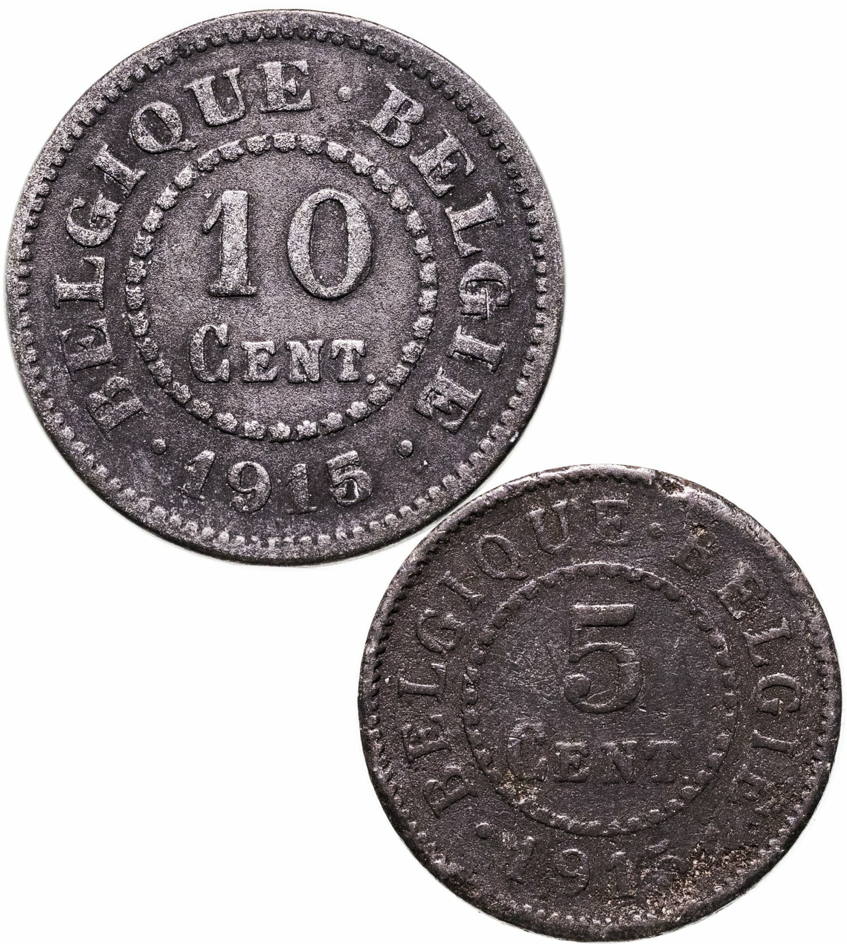 Бельгия набор 5,10 сантимов 1915, Цинк, в сохранности VF