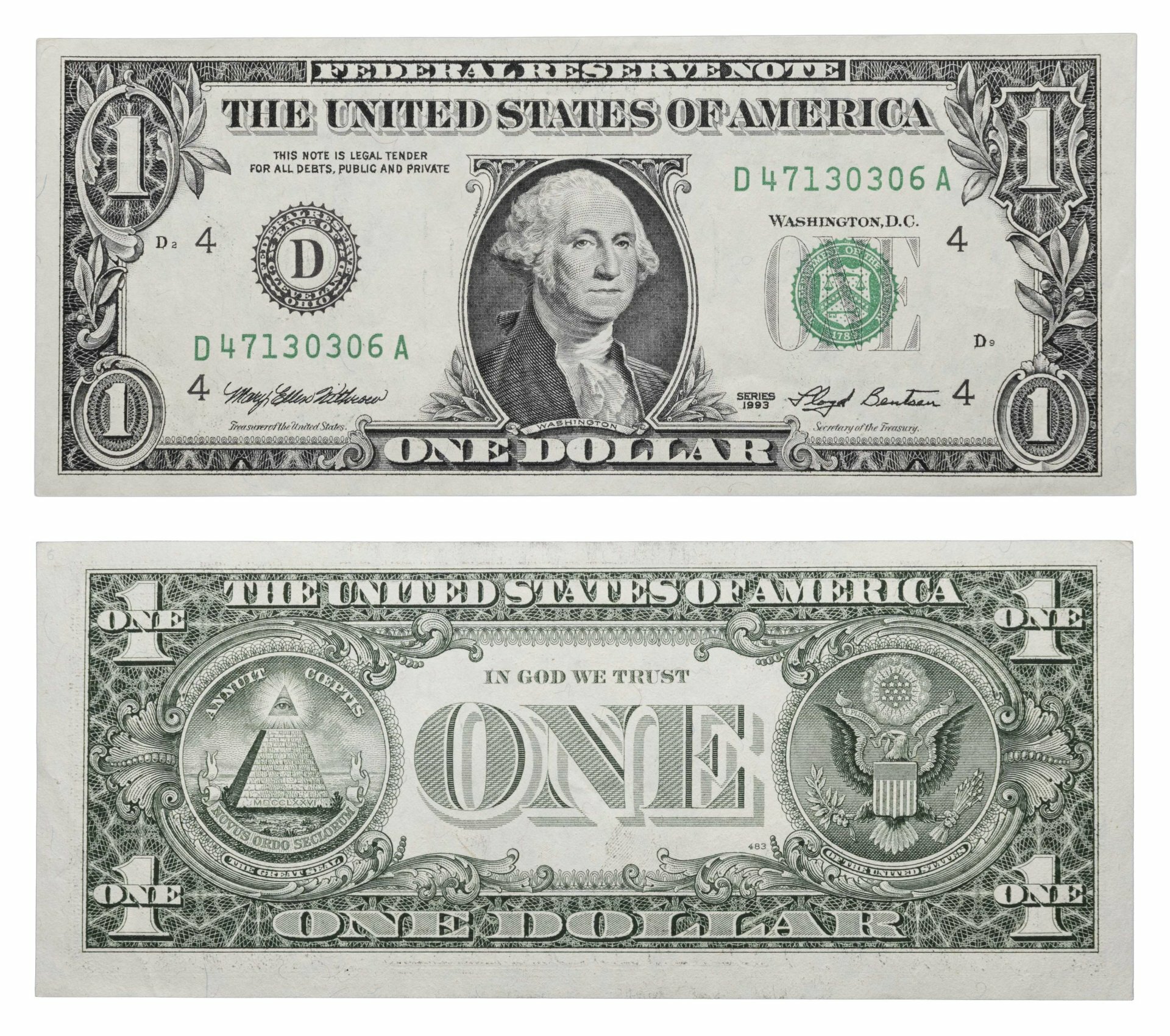 США 1 доллар 1993 год Pick 490а D-Кливленд