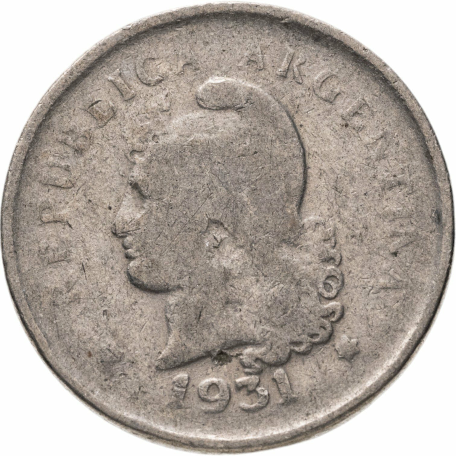 Аргентина 10 сентаво centavos 1931, Мельхиор медь-никель, в сохранности F