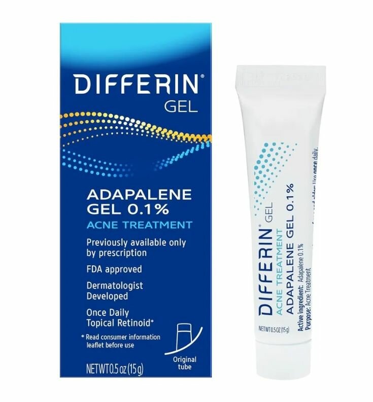 Дифферин, 0,1% гель от прыщей, средство против акне (ретиноид для лица), 15 г, Угревая сыпь Differin gel