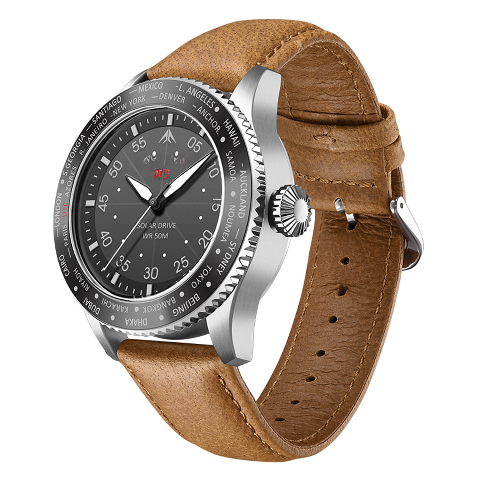 North Edge Mach Watch Pilot Watch Solar Powered для мужчин 50M водонепроницаемый хронограф ночное зрение до 180 дней черный / серебристый (Optional) корпус 4.3 см толщина 1.4 см ремешок 2.2 см длина 25 см вес ≈85 г
