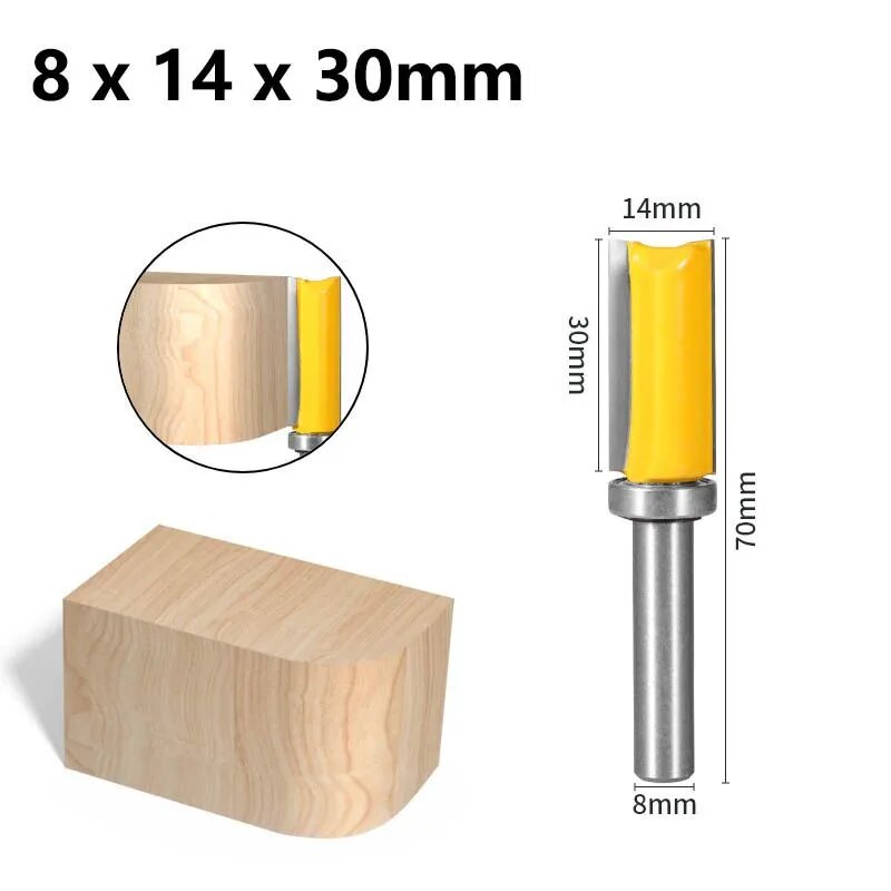 Фреза по дереву кромочная прямая обгонная с верхним подшипником 14х50 мм хвостовик 8 мм