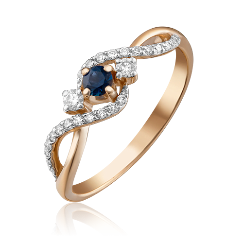 Кольцо, красное золото, 585 проба, сапфир, бриллиант