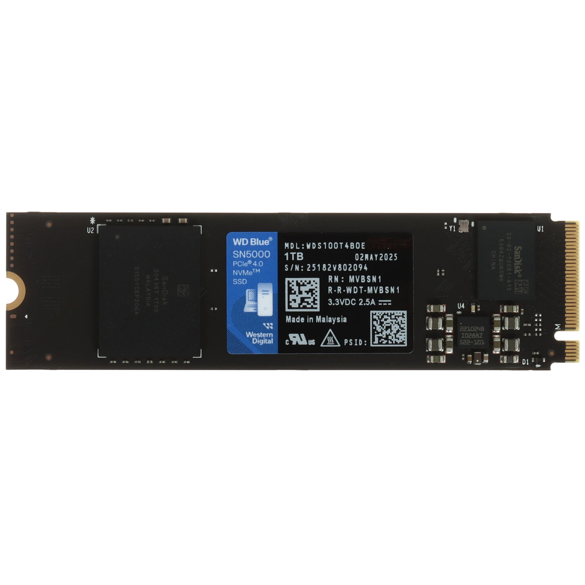 WDS100T4B0E / Твердотельные накопители WD SSD Blue SN5000, 1000GB, M.2(22x80mm), NVMe, PCIe 4.0 x4,