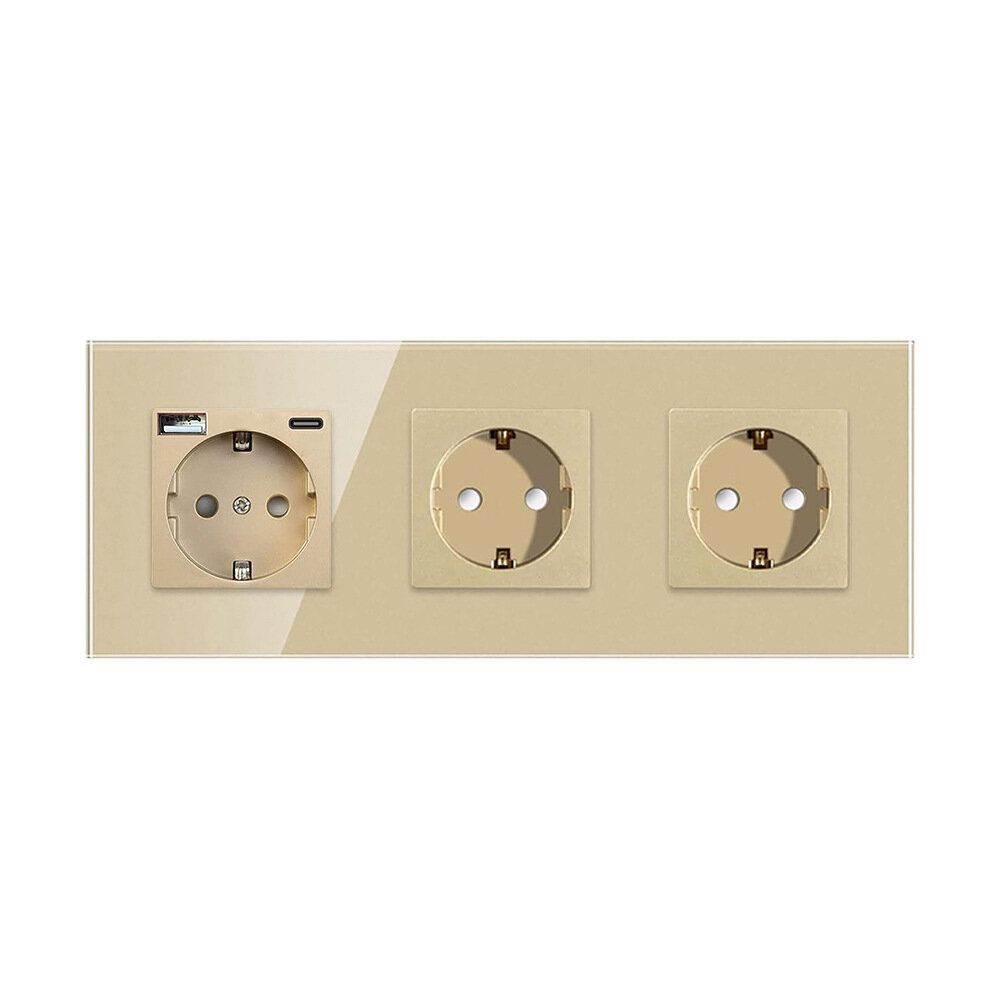 Настенная розетка R Series 86 типа европейского стандарта с USB и Type-C, стеклянная панель, скрытая круглая коробка для установки