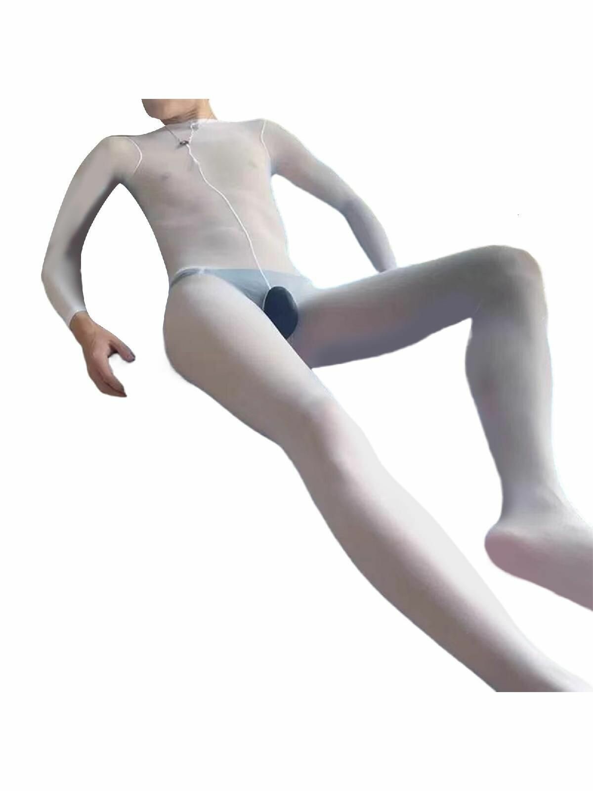 Мужские эротические колготки с открытой промежностью, Белый