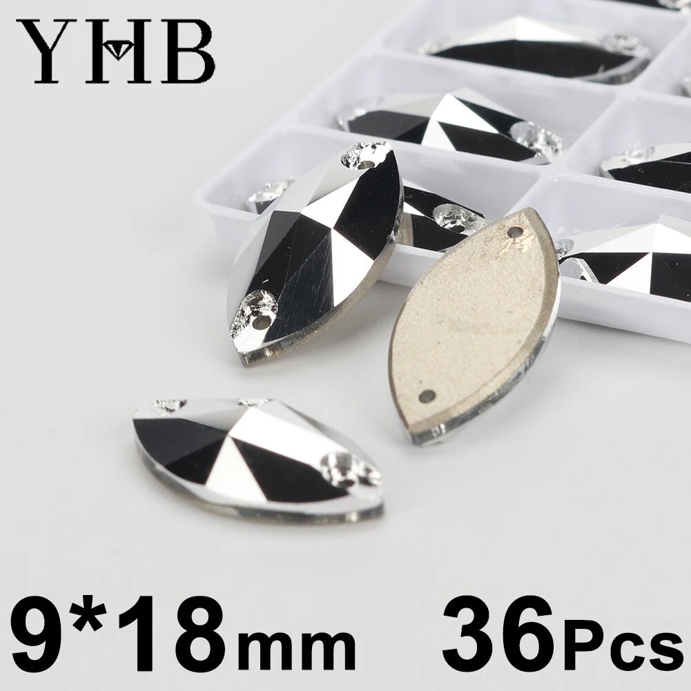 Швейные камни Rolivi стеклянные серебристые Nevette 9X18mm