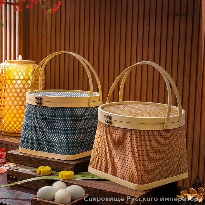 Бамбуковая корзина портативная сплетенная из бамбука пустая коробка CEE Хлебница, 25 см х 25 см х 20 см