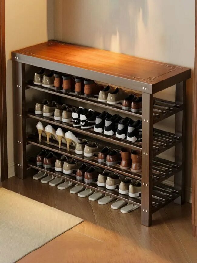 Обувница "Кудрявая древесина", бамбуковая, для обуви, складная, красная, 90 см х 27 см х 85 см