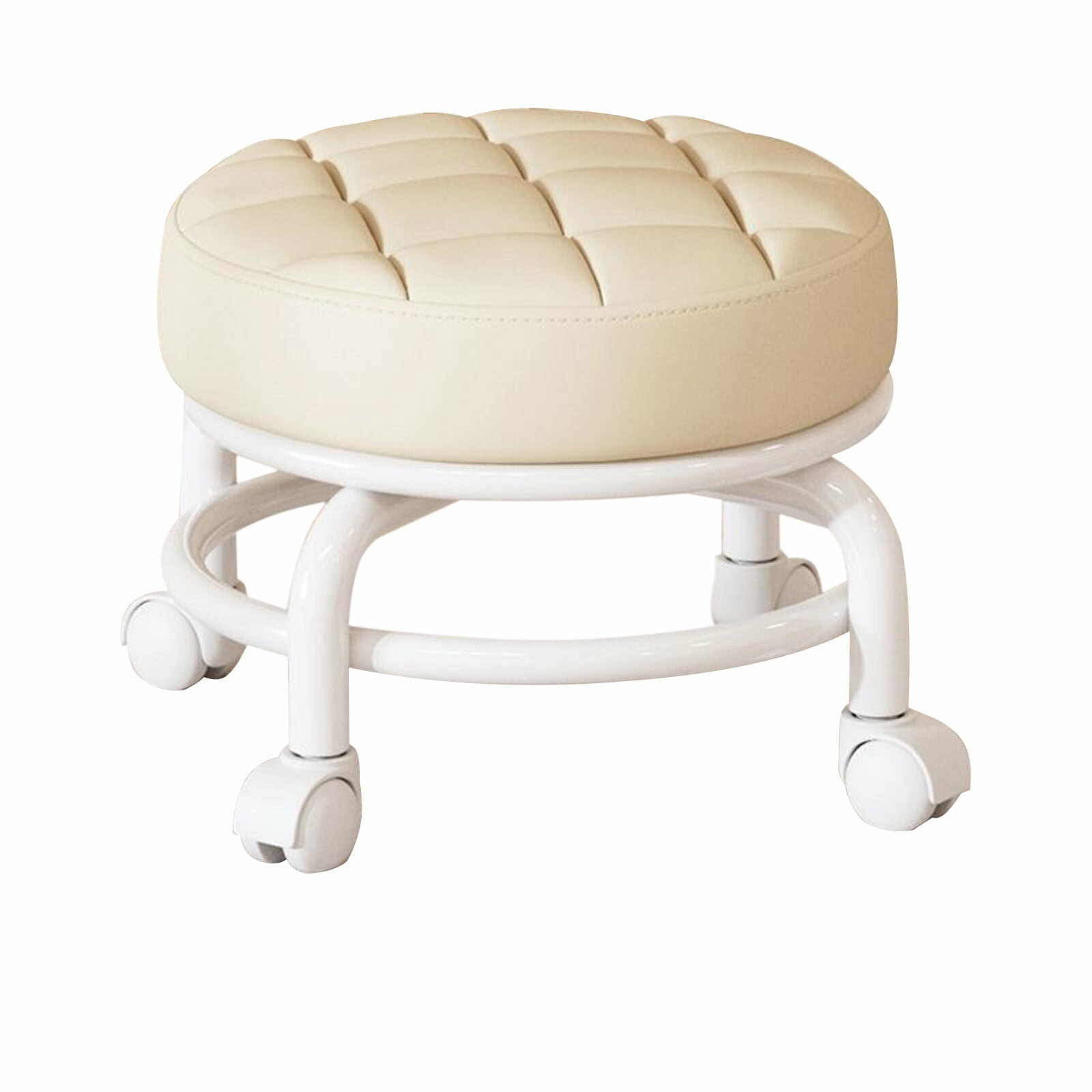 SDJMa Портативный поворотный стул, стул из ПУ кожи, стул-ножка, круглый стул на колесах для дома и офиса (бежевый), цвет: оранжевый, серый, белый, синий, коричневый, зеленый, черный, размер продукта: 25x25x22 см, вес: 740 г, количество: 1 шт