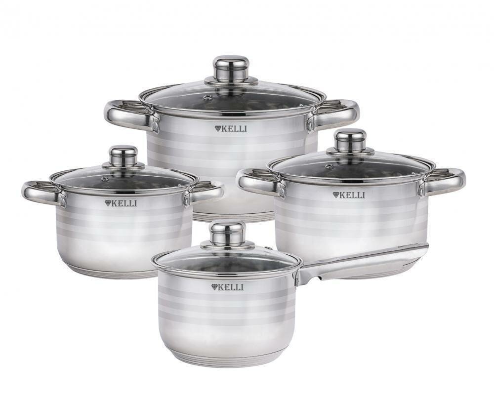 Набор кастрюль 2 л;2,5 л;3,5 л нержавеющая сталь с крышкой, для индукционных плит KELLI Stripes, нержавейка с толстым дном 2 литра для газовой плиты
