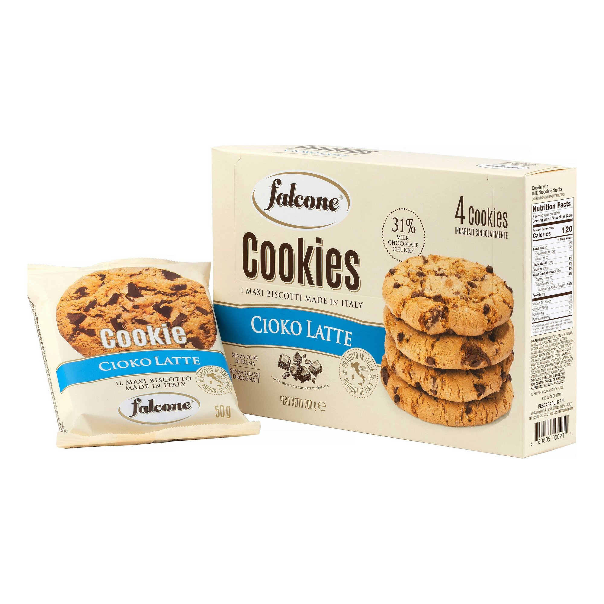 Печенье FALCONE сахарное Cookies с молочным шоколадом, 200 г
